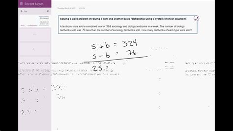 24 10 solving a word problem involving a sum and another basic relationship using a sole youtube