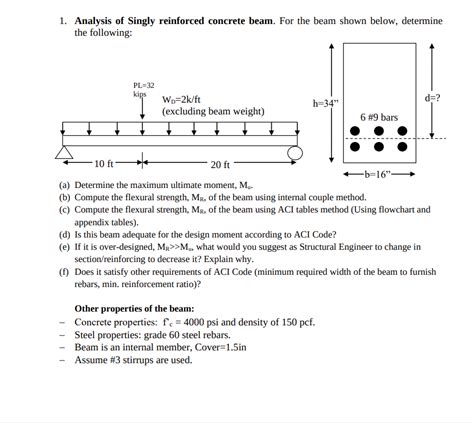 Solved 1 Analysis Of Singly Reinforced Concrete Beam For Chegg