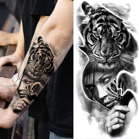 Sheets Realistic D Black Tribal Tiger Temporary Tattoos Men Women