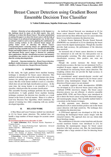 pdf breast cancer detection using gradient boost ensemble decision tree classifier