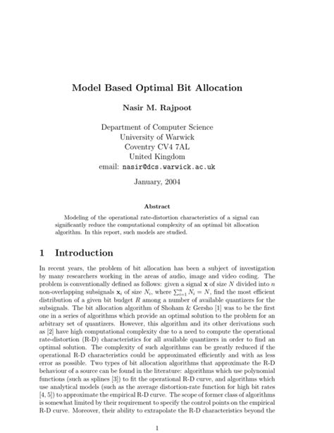 model based optimal bit allocation