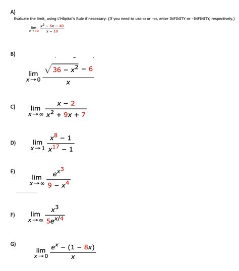 solved a evaluate the limit using l hôpital s rule if