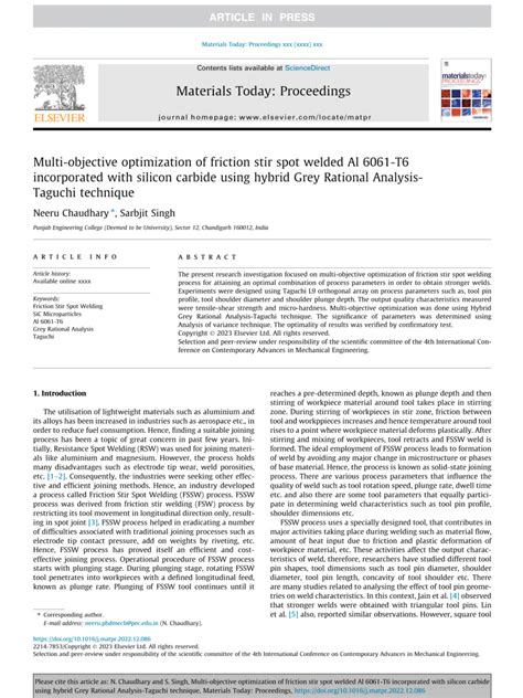 pdf multi objective optimization of friction stir spot welded al 6061 t6 incorporated with