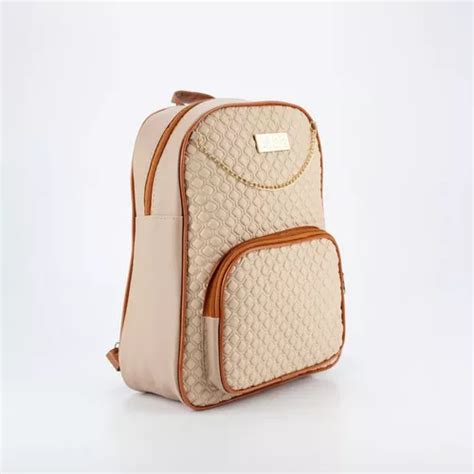 Bolsa Mochila Feminina Corrente Universitária Moderna Costas Cor Creme