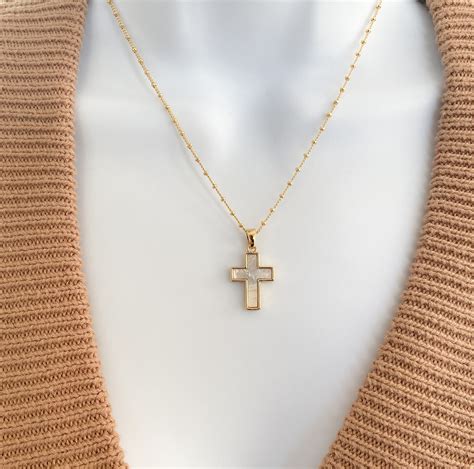 Mother Of Pearl Cross Necklace Gold Cross Necklace Cross For Etsy