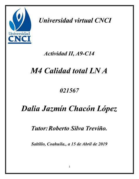 Actividad II A9 C14 Universidad Virtual CNCI Actividad II A9 C M4