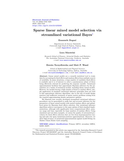 pdf sparse linear mixed model selection via streamlined variational bayes