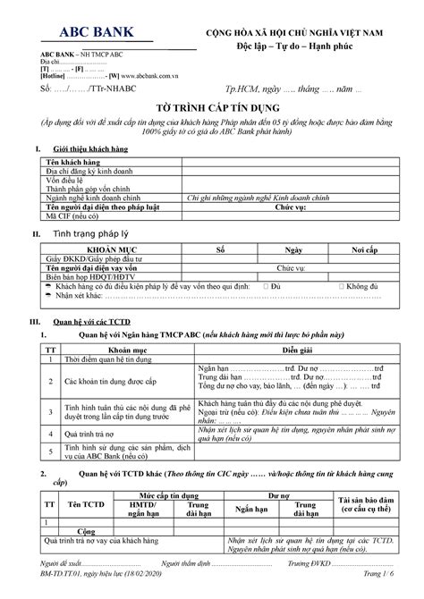 BM TD TT 01 To Trinh Cap Tin Dung Phap Nhan ABC BANK ABC BANK NH