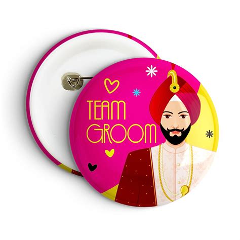 Inkware Royal Wedding Groom Squad Ladke Wale Pin Button Badges Pack Of