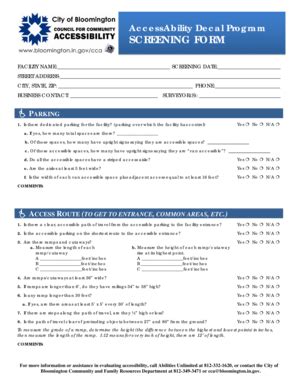 Fillable Online Bloomington In SCREENING FORM City Of Bloomington