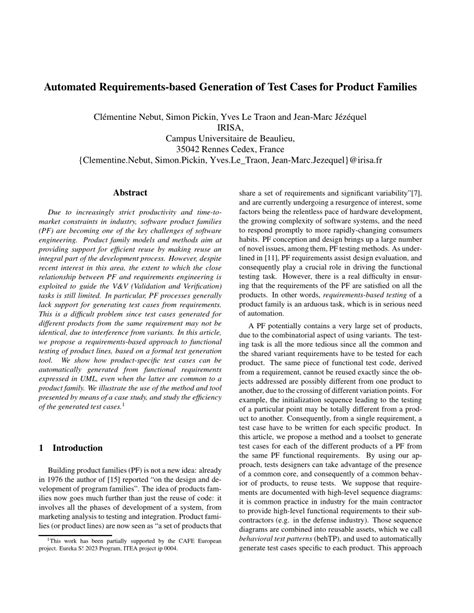 pdf automated requirements based generation of test cases for product families