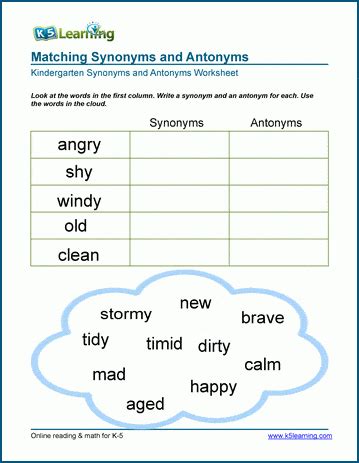 Synonyms And Antonyms Worksheets K Learning