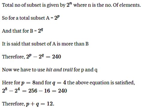 12 two finite sets a and b have p and q elements respectively p q the number of subsets of