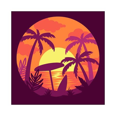 Un Coucher De Soleil Avec Des Palmiers Et Un Coucher De Soleil à L