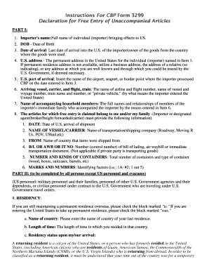Instructions For CBP Form 3299 Declaration For Free Entry Of Fill