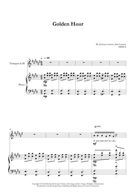 Golden Hour Arr SMMUS Sheet Music Jvke Trumpet And Piano