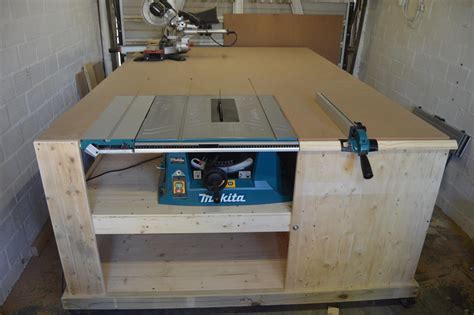 No Clash Miter Saw Installed To Table Saw Outfeed Table All In One