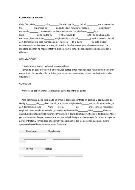 Contrato De Mandato Cartasyformatos Udocz