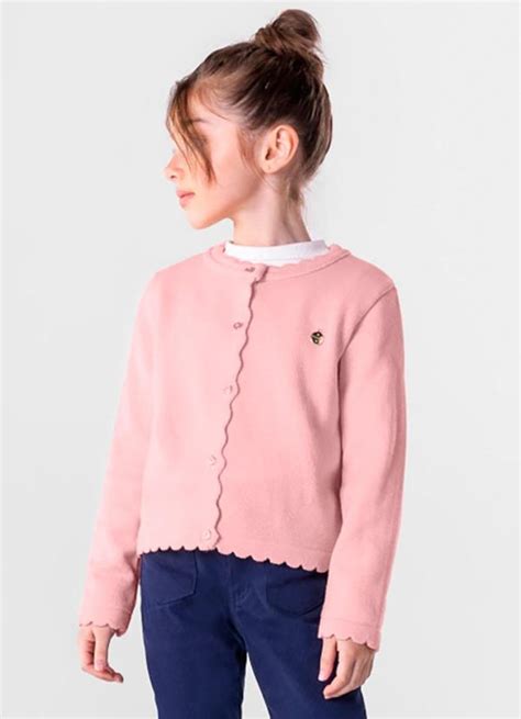 Cardigã Tricô Infantil Menina Rosa Brandili