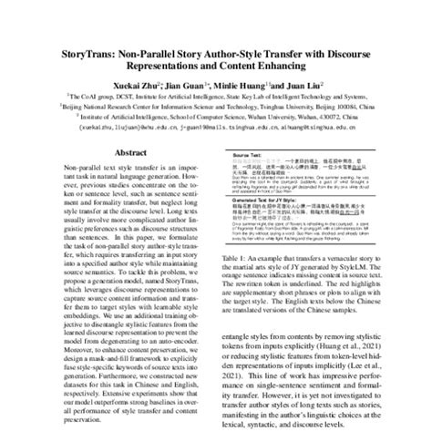 storytrans non parallel story author style transfer with discourse representations and content
