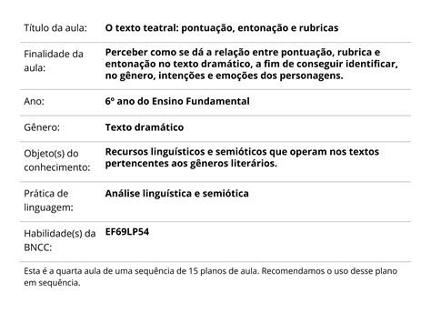 O texto teatral pontuação entonação e rubricas Planos de aula 6º