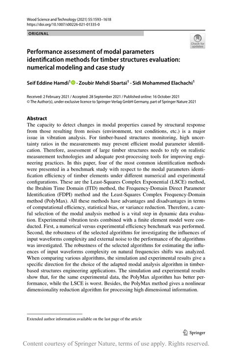 performance assessment of modal parameters identification methods for timber structures