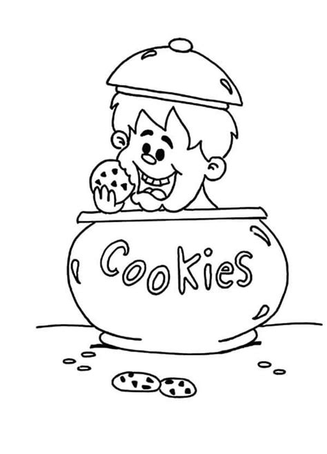 Niño Comiendo Galleta en Tarro de Galletas para colorear imprimir e
