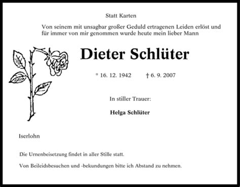 Traueranzeigen von Dieter Schlüter Trauer in NRW de
