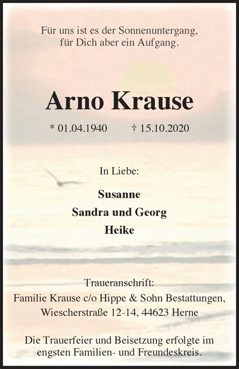 Traueranzeigen Von Arno Krause Trauer In NRW De
