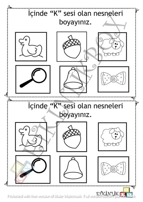 İçinde K Sesi 3 Okuma Yazma ETKİNLİKBOX