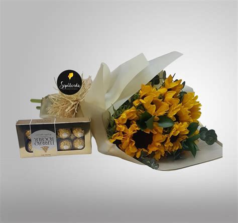 Ramo de 10 Girasoles más Bombones Ferrero Rocher 100grs Sepúlveda