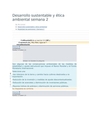 Desarrollo sustentable y ética ambiental Examen semana 4 Desarrollo