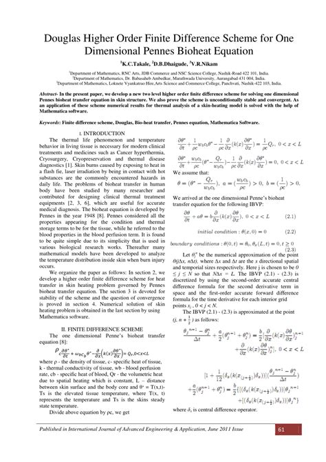 pdf douglas higher order finite difference scheme for one dimensional pennes bioheat equation