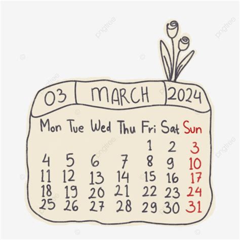 Doodle Del Calendario Marzo 2024 PNG Dibujos Marcha 2024 Calendario