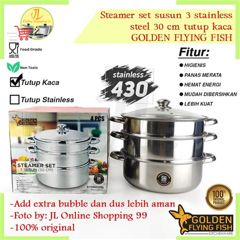 Jual GOLDEN FLYING FISH Steamer Stainless Set 30cm Susun 2 Tutup
