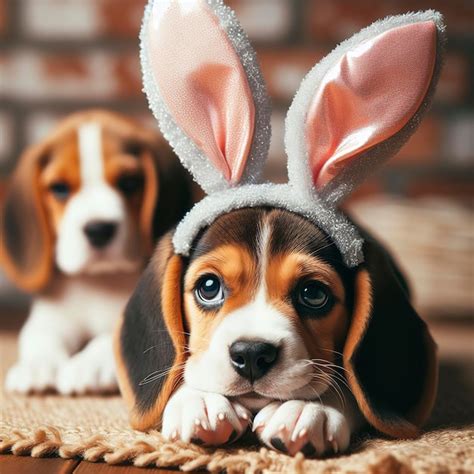 Premium Ai Image Beagle Puppy Wearing Bunny Ears