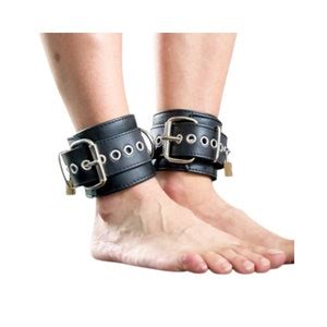 BDSM Genuine Black Leather Ankle Restraints Cowhide Leather Bondage