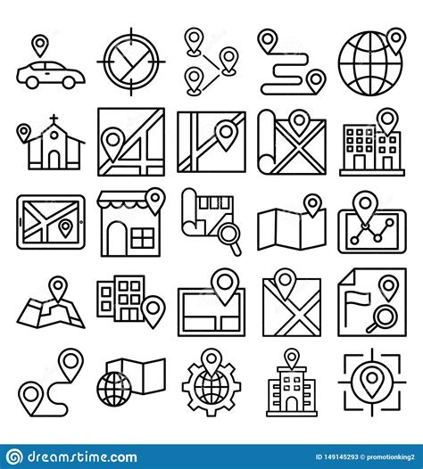 El Mapa Y La Navegación Aislaron El Sistema De Los Iconos Del Vector