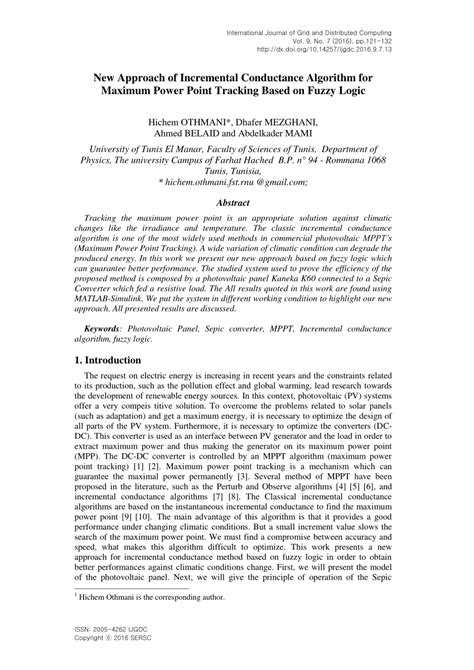 pdf new approach of incremental conductance algorithm for maximum power point tracking based
