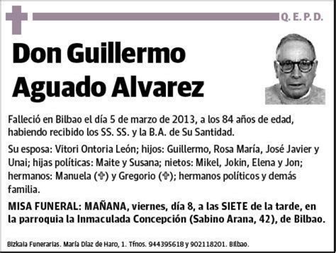 AGUADO ALVAREZ GUILLERMO Esquela Necrológica El Correo