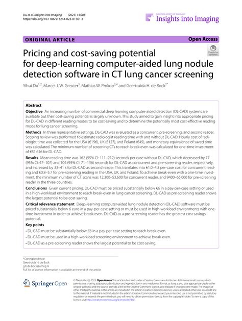 pdf pricing and cost saving potential for deep learning computer aided lung nodule detection