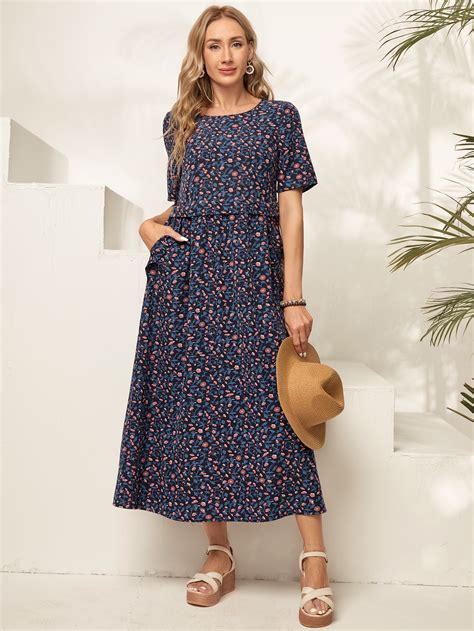 EMERY ROSE Ditsy Floral Print Slant Pocket Smock Dress SHEIN UK