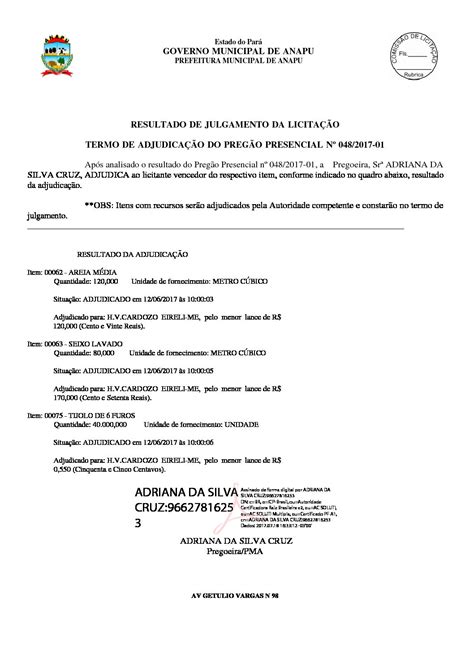 Adjudica O Prefeitura Municipal De Anapu Gest O