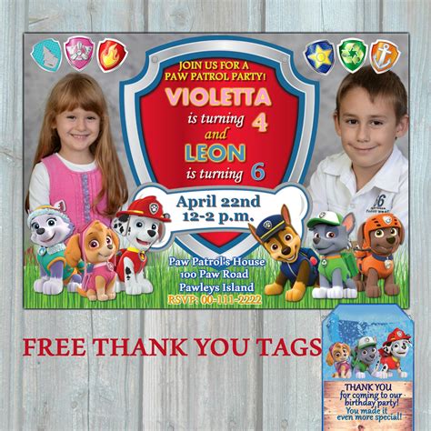 Paw Patrol Hermana Cumplea Os Invitaci N Chase Skye Etsy