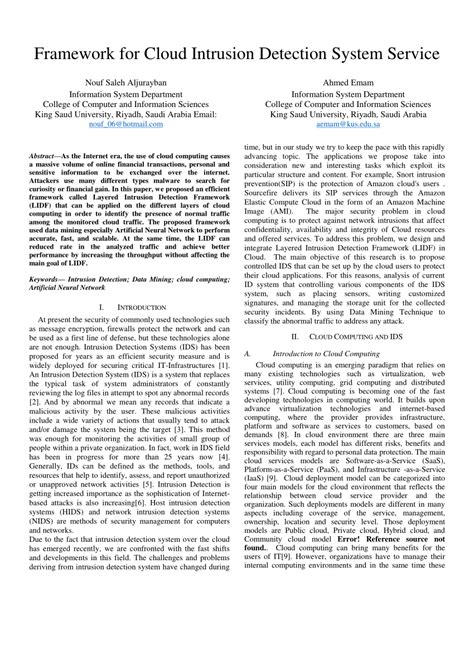 pdf framework for cloud intrusion detection system service