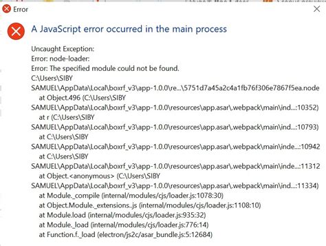 node loader specified module could not be found when running packaged or build project on a