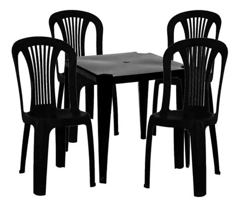 Kit Mesa Monobloco 4 Cadeiras Bistrô Gold Jr Preta Parcelamento