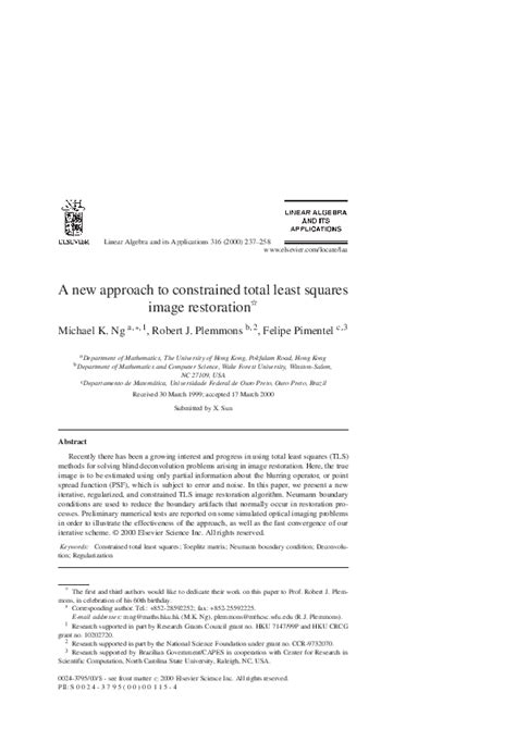 pdf a new approach to constrained total least squares image restoration bob plemmons