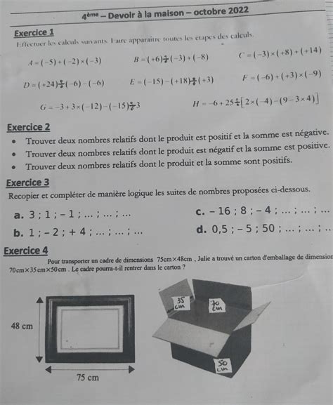 Devoir Maison Maths 4ème Nombres Relatifs Ventana Blog