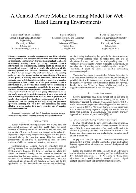 pdf a context aware mobile learning model for web based learning environments